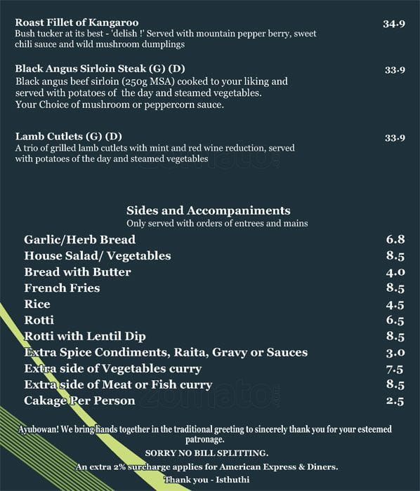 Menu at Banana Leaf restaurant, Kingston