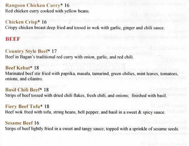 Menu at Burma Ruby Burmese Cuisine restaurant, Palo Alto, 445 Emerson St