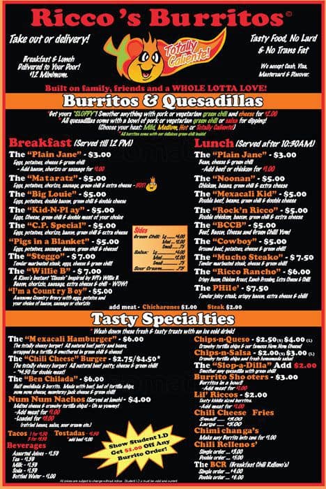 Ricco's Burritos Menu, Menu for Ricco's Burritos, Thornton, Denver - Urbanspoon/Zomato