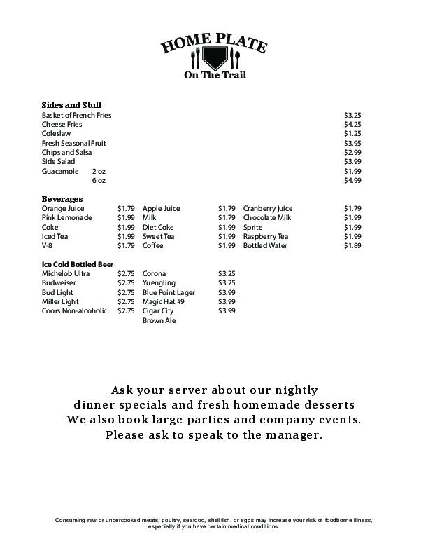 Menu at Home Plate Restaurant, Dunedin