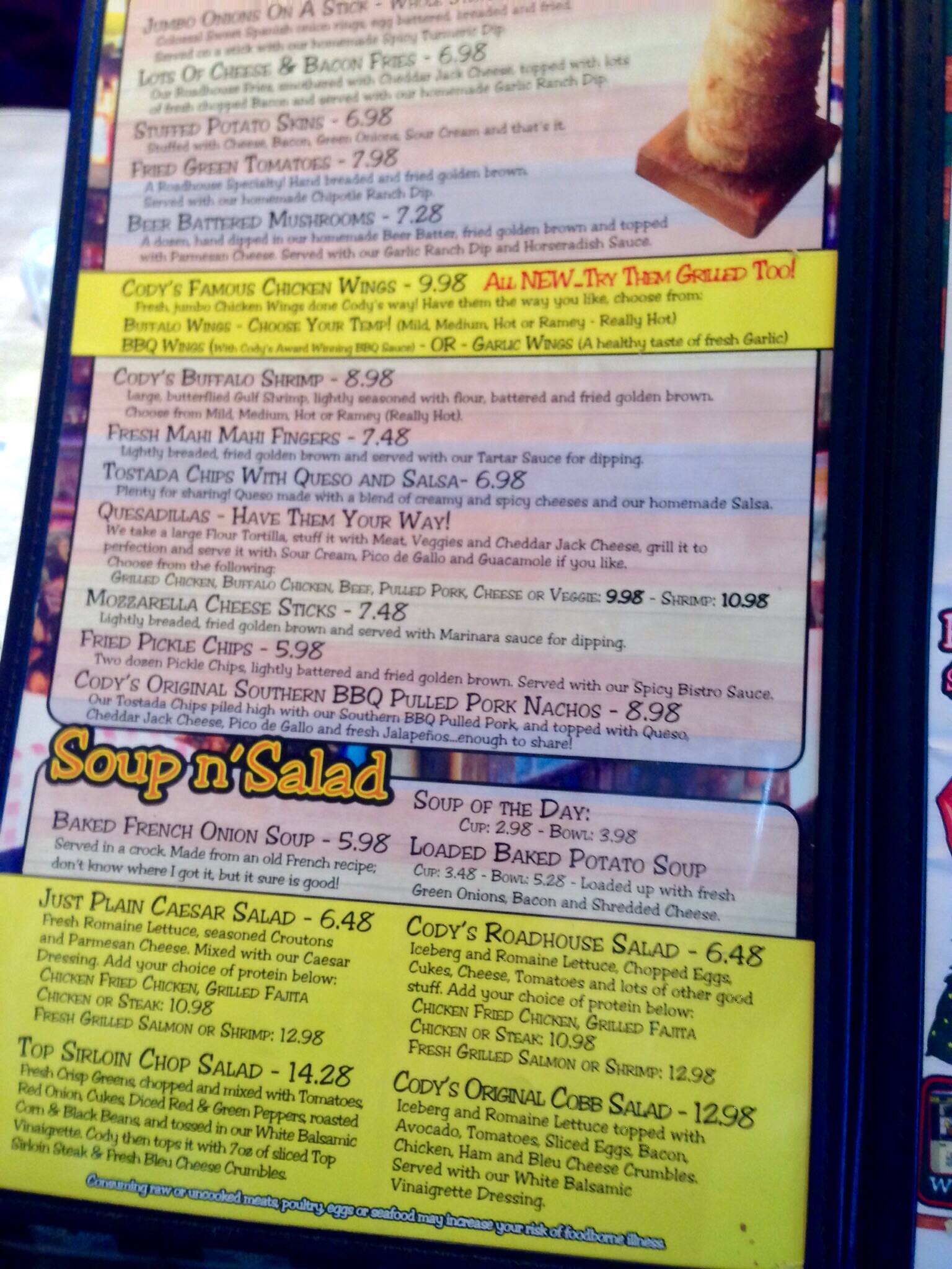 Menu at Cody's Original Roadhouse BBQ, The Villages, Meggison Rd