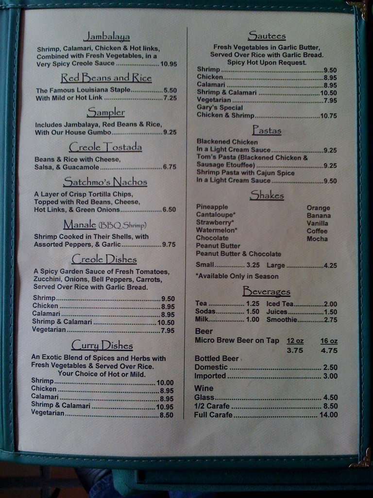 Menu at Ferdi's Creole Restaurant, Seaside