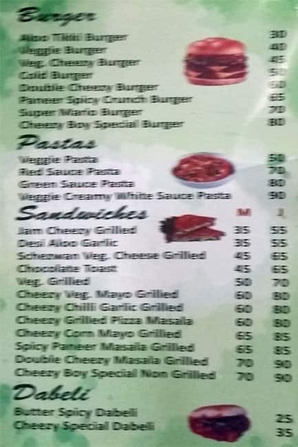 Menu at Cheesy Boy, Kota