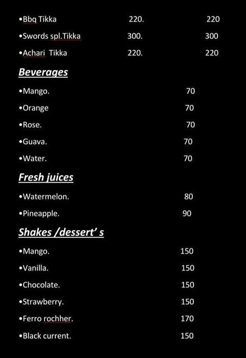 Menu at Swords cafe, Navi Mumbai