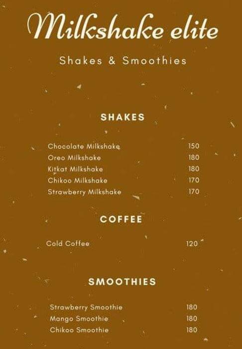 Menu of Milkshake Elite, Borivali West, Mumbai