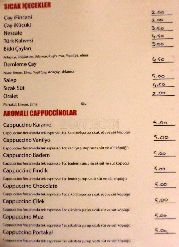 Menu at Ankara Kültürevi Kafe, Ankara
