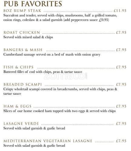 Menu at The Oxford Arms pub & bar, London, 265 Camden High St