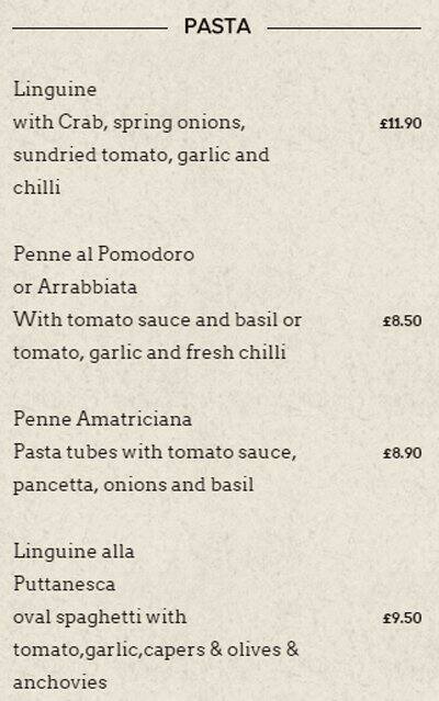 Menu at Fino's Wine Cellar pub & bar, London