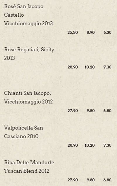 Menu at Fino's Wine Cellar pub & bar, London