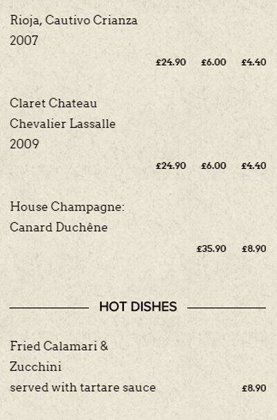 Menu at Fino's Wine Cellar pub & bar, London