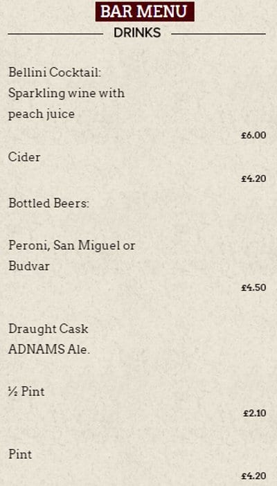 Menu at Fino's Wine Cellar pub & bar, London