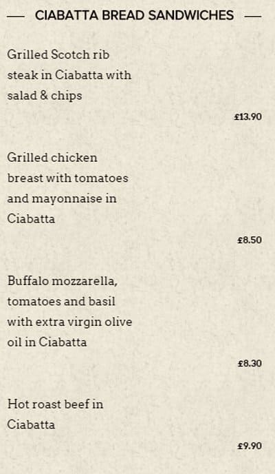 Menu at Fino's Wine Cellar pub & bar, London