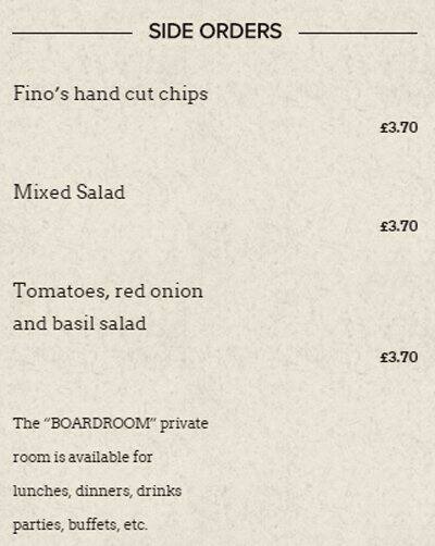 Menu at Fino's Wine Cellar pub & bar, London