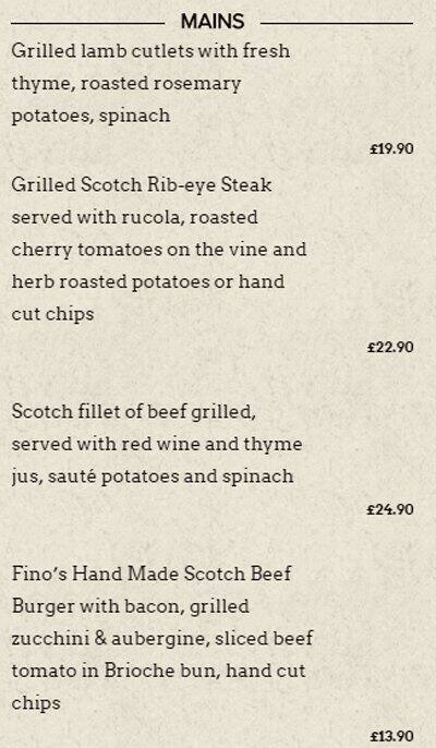 Menu at Fino's Wine Cellar pub & bar, London