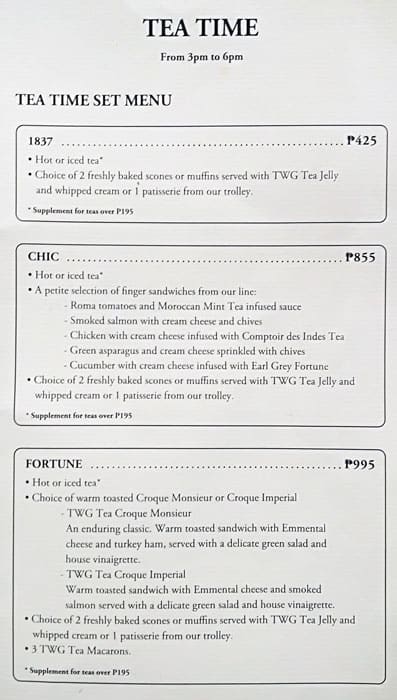 Menu at TWG cafe, Mandaluyong
