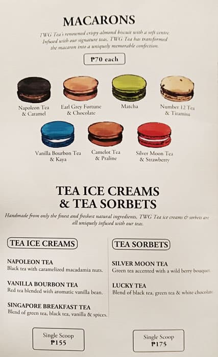 Menu at TWG cafe, Mandaluyong