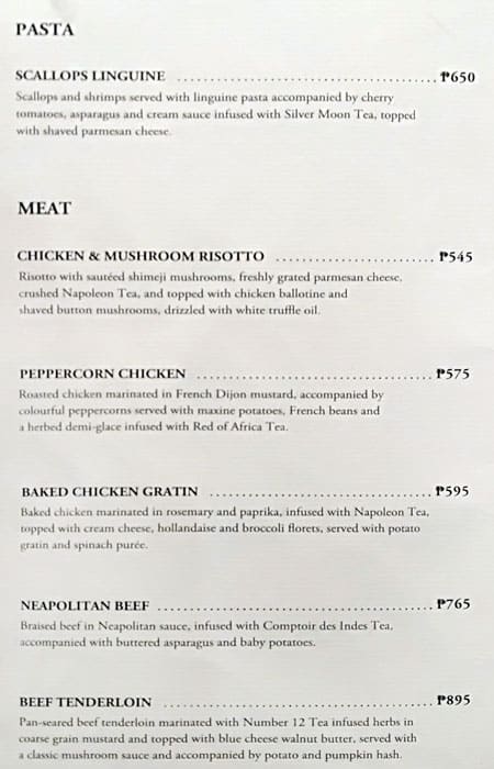 Menu at TWG cafe, Mandaluyong