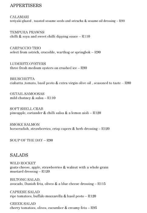 Menu at The Residence Restaurant- The Residence Boutique, Johannesburg