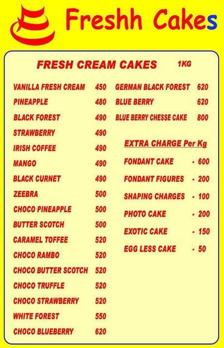 Menu at Fresh Cakes, Chennai, 65