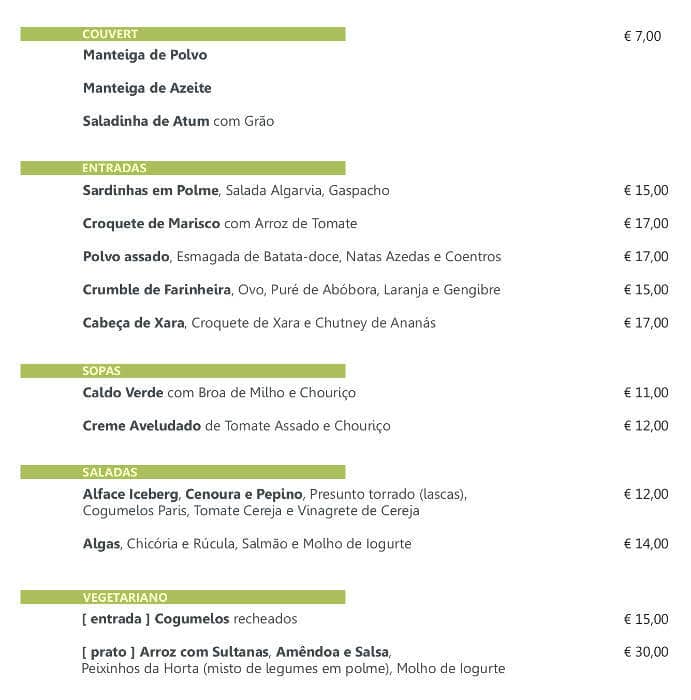 Menu at Adega Machado restaurant, Lisbon
