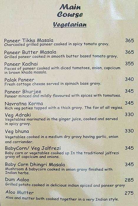Menu at Shangri La, Pune