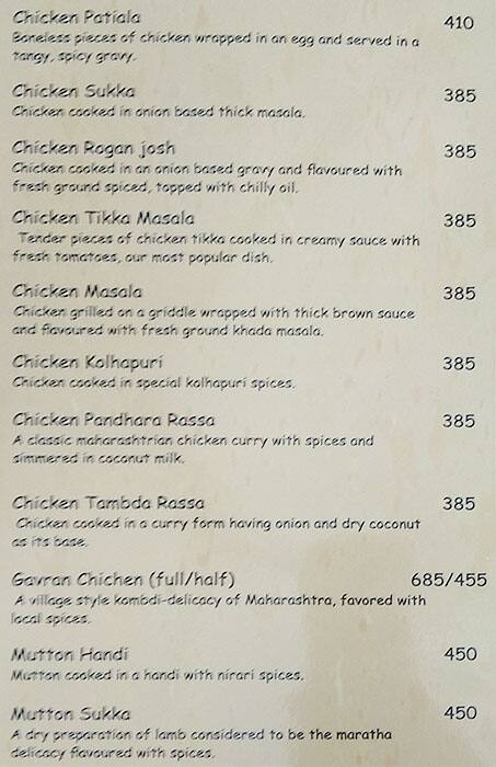 Menu at Shangri La, Pune