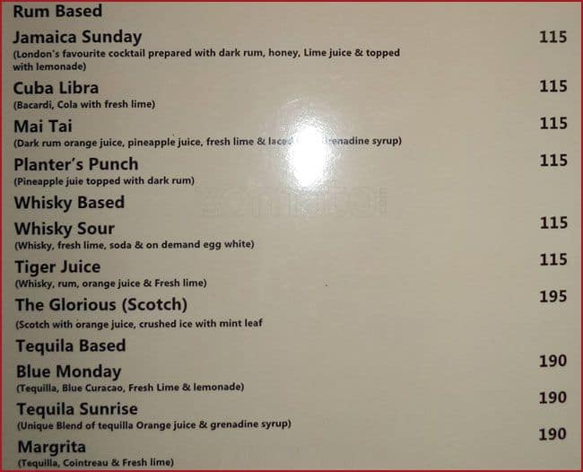 Menu at Aqua Bar, Chandigarh
