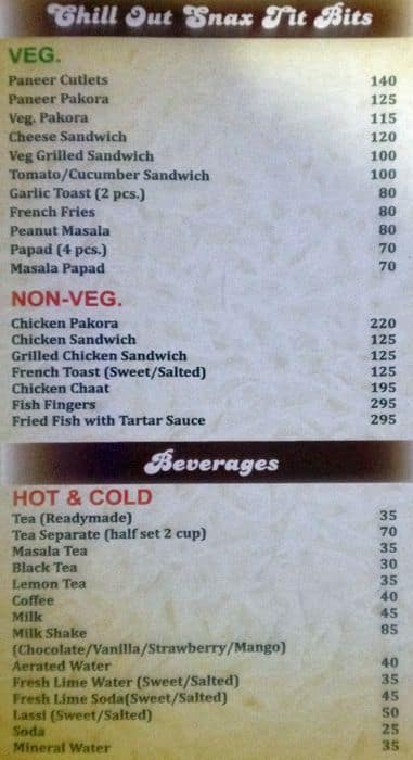 Menu at Aqua Bar, Chandigarh