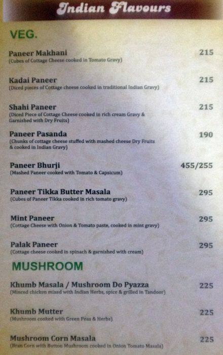 Menu at Aqua Bar, Chandigarh