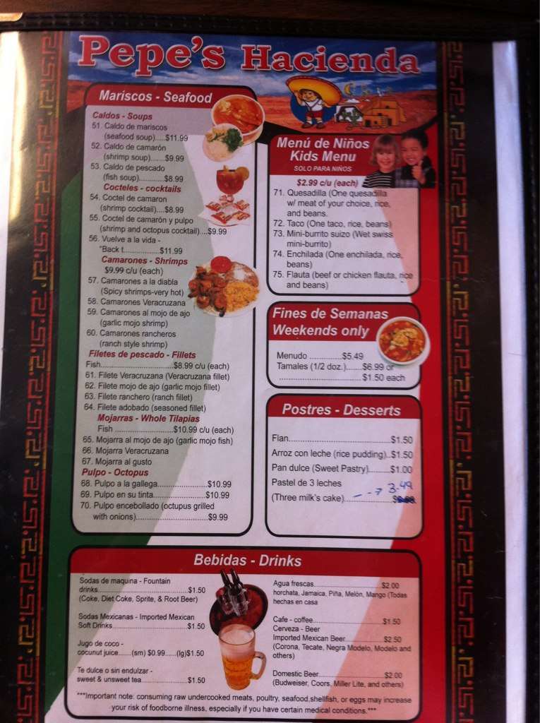 Menu at Pepe's Hacienda & Restaurant, Jacksonville