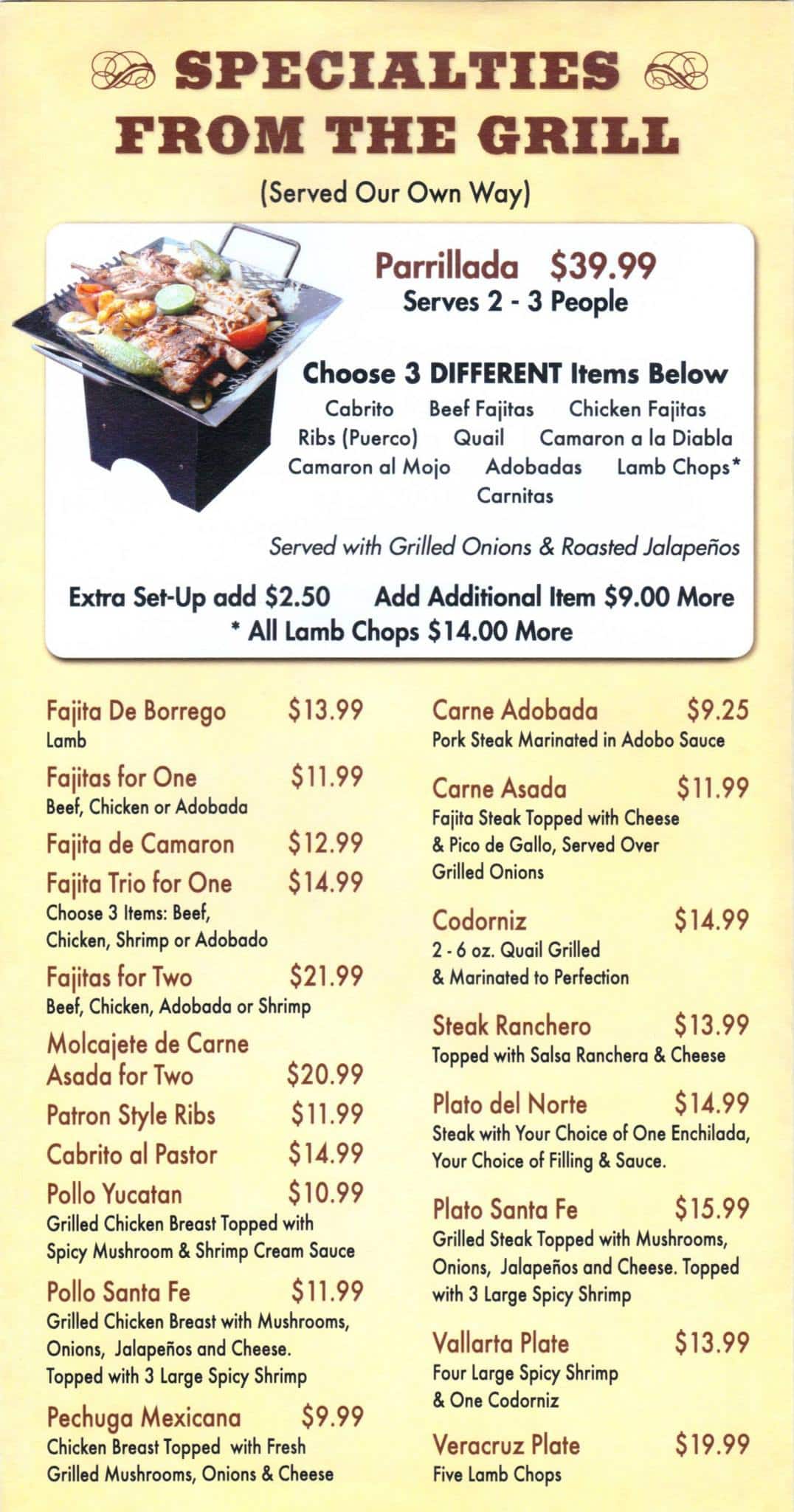 Menu at El Bracero restaurant, Amarillo, Bell St
