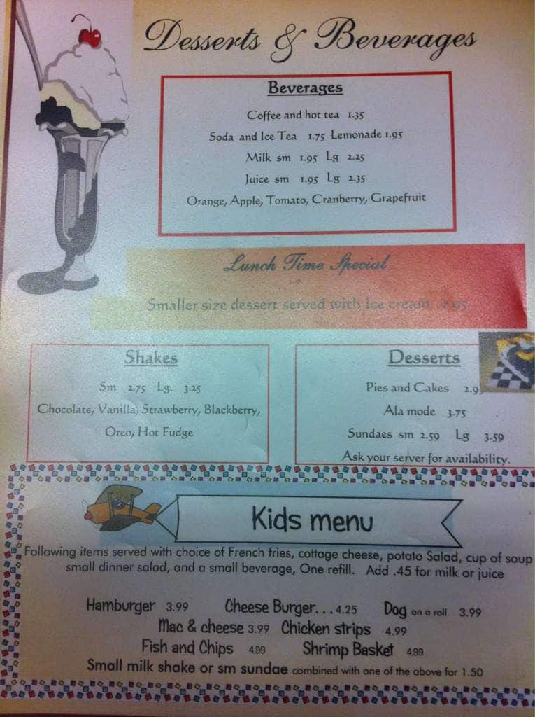 Menu at Sandstone Cafe, Tenino