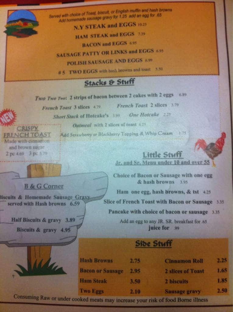 Menu at Sandstone Cafe, Tenino
