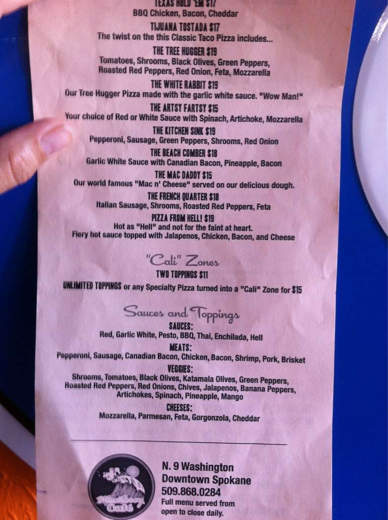 Menu at Monterey Cafe, Spokane