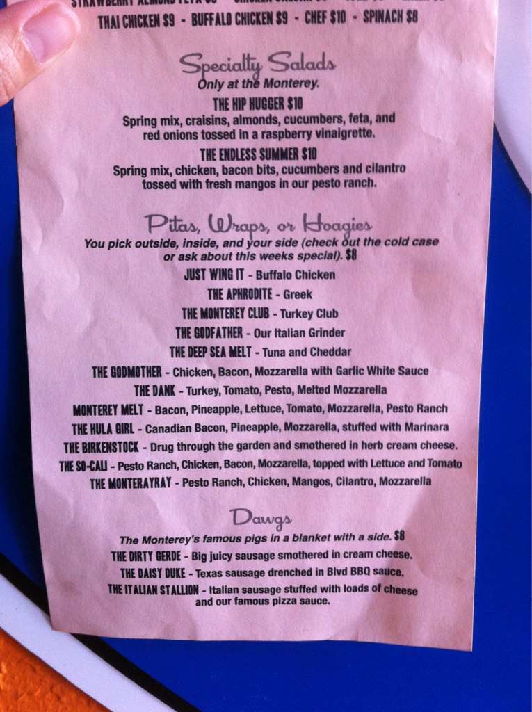 Menu at Monterey Cafe, Spokane