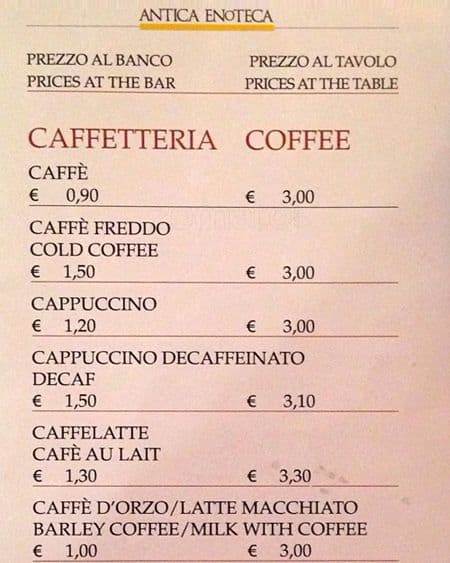 Menu da Caffè Roma self-service, Roma, Via di Sant'Eufemia