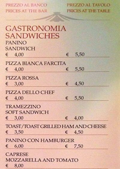 Menu da Caffè Roma self-service, Roma, Via di Sant'Eufemia