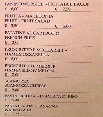 Menu da Caffè Roma self-service, Roma, Via di Sant'Eufemia