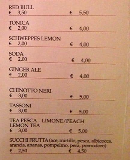 Menu da Caffè Roma self-service, Roma, Via di S. Isidoro
