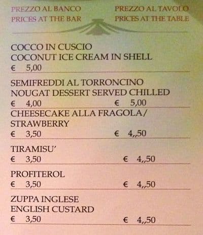Menu da Caffè Roma self-service, Roma, Via di S. Isidoro