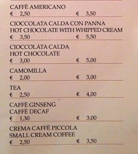 Menu da Caffè Roma self-service, Roma, Via di Sant'Eufemia