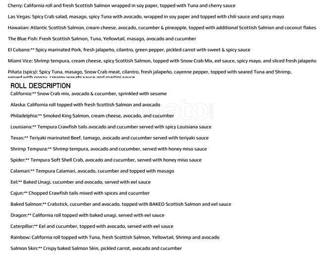 Menu at The Blue Fish - 121 restaurant, Plano