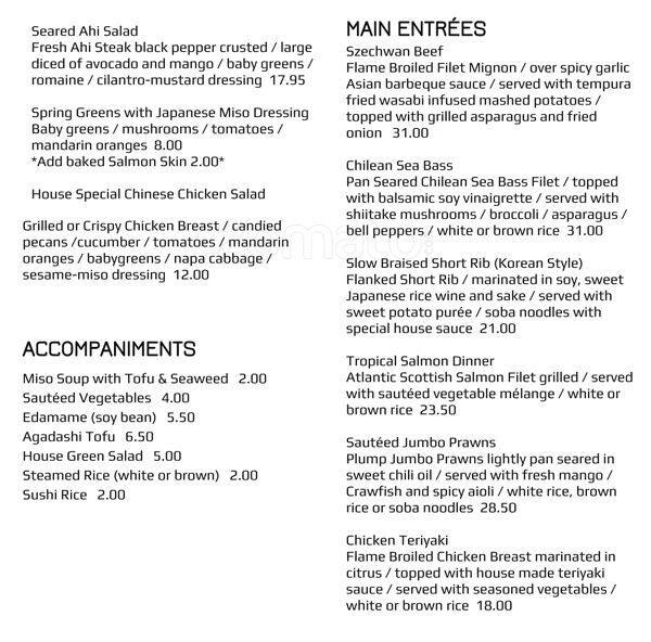 Menu at The Blue Fish - 121 restaurant, Plano