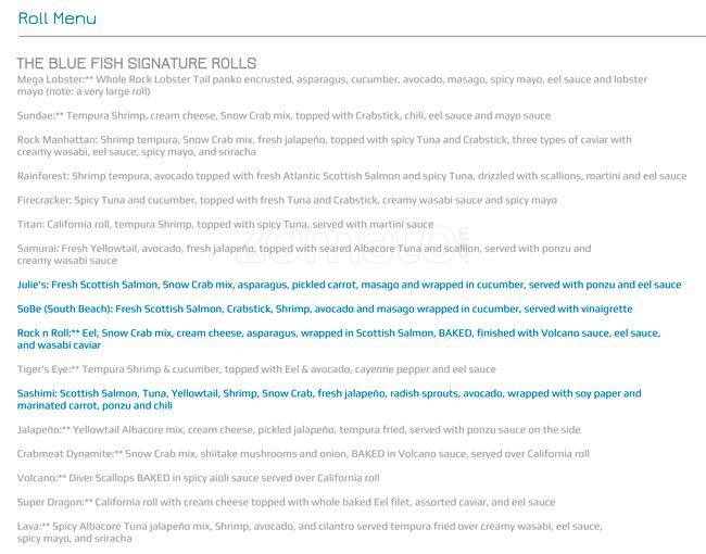 Menu at The Blue Fish - 121 restaurant, Plano