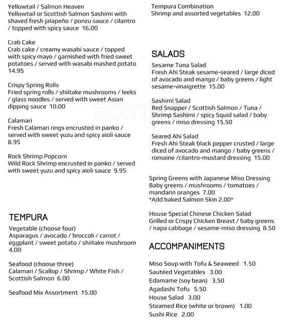 Menu at The Blue Fish - 121 restaurant, Plano