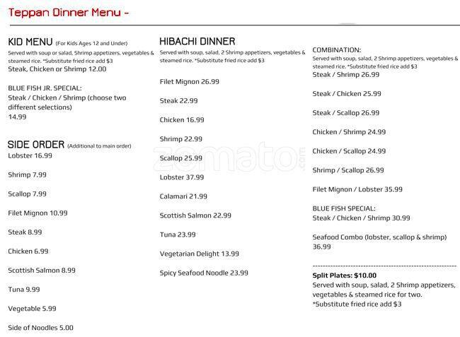 Menu at The Blue Fish - 121 restaurant, Plano