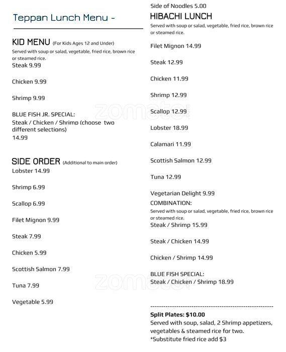 Menu at The Blue Fish - 121 restaurant, Plano