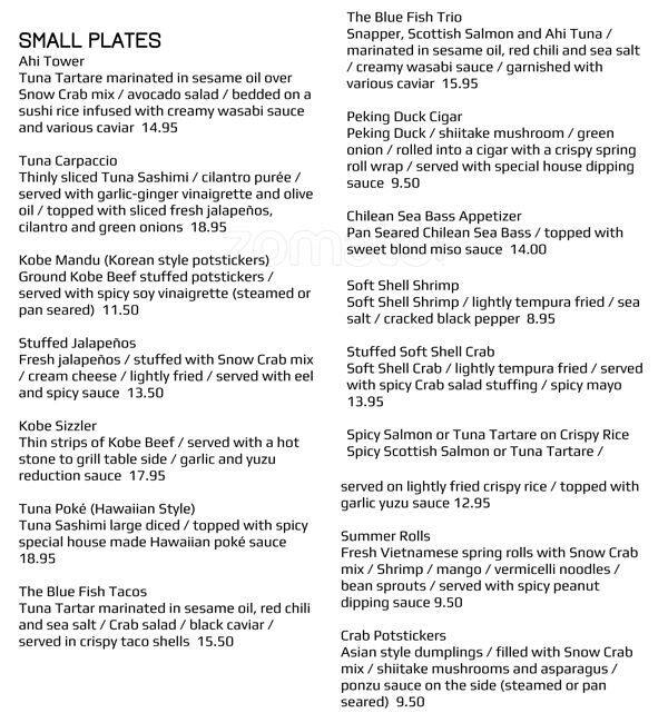 Menu at The Blue Fish - 121 restaurant, Plano