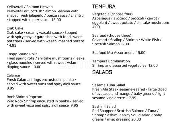 Menu at The Blue Fish - 121 restaurant, Plano