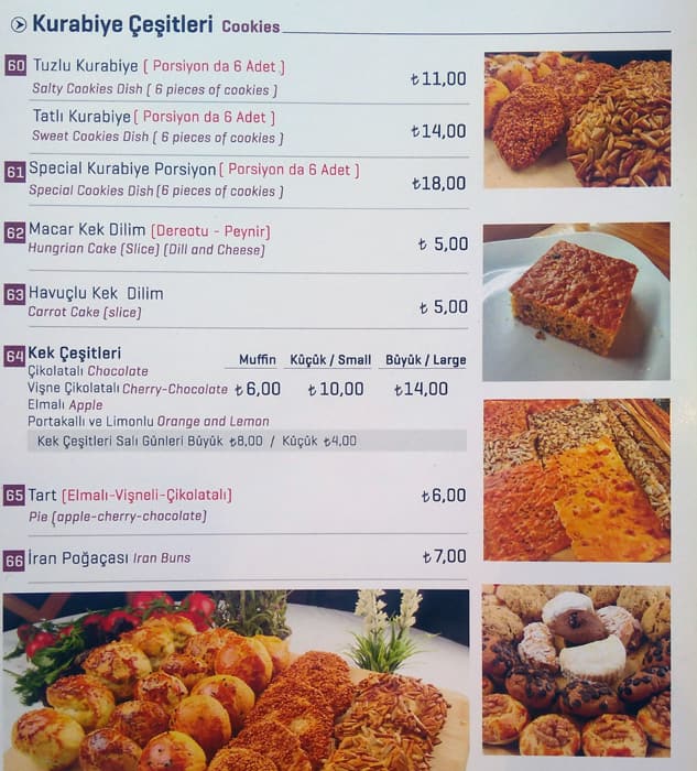 Menu at Namli firin, Istanbul